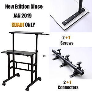 SDADI 2 Inches Carpet Wheels Mobile Desk Stand Up Height Adjustable Home Office with Standing and Seating 2 Modes for Room, Black