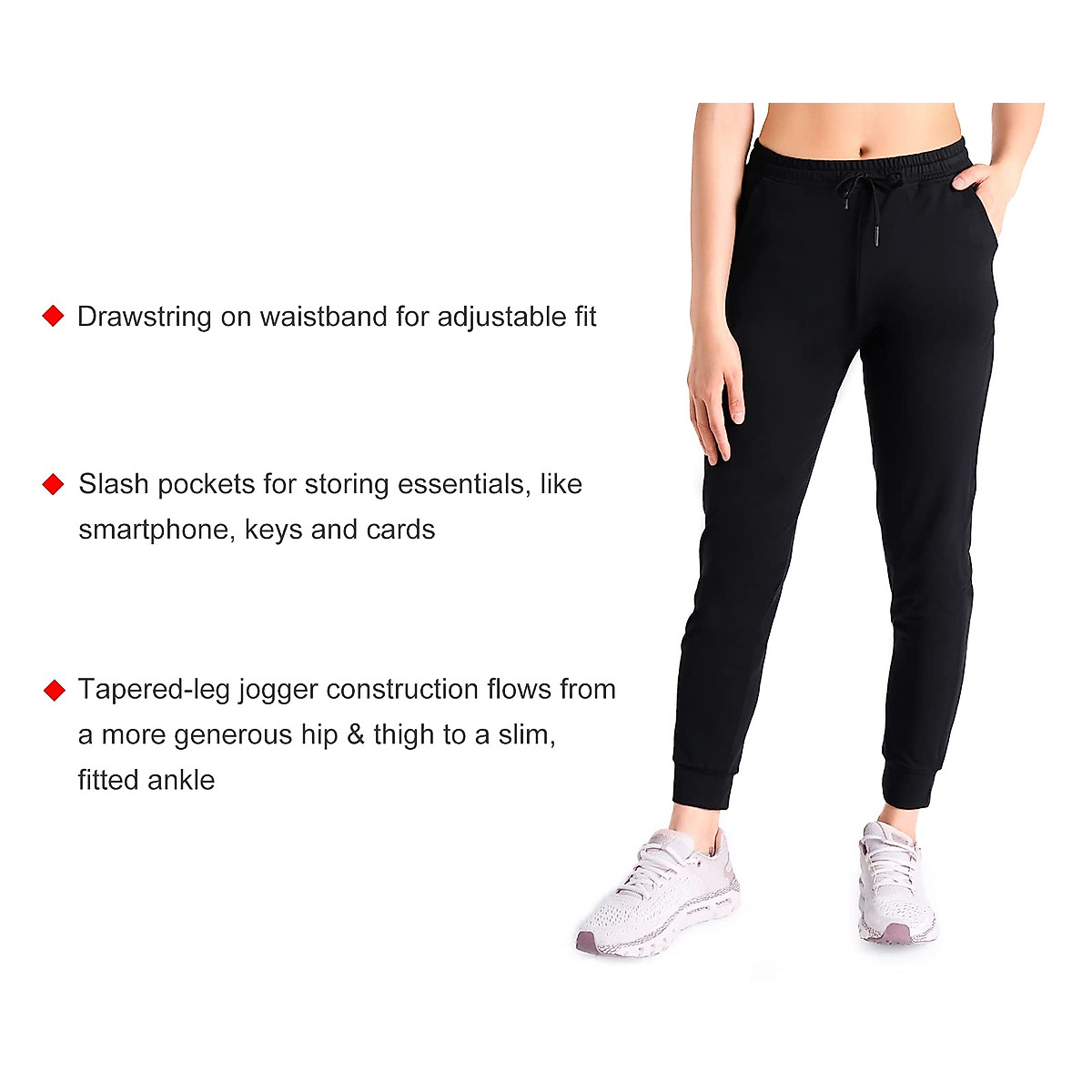 Yogipace Petite Women's Lightweight Anti-Shrink Active Joggers Lounge Sweatpants Yoga Jogger Pants,25",Black,Size XL