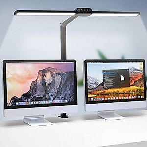 Double Head LED Desk Lamp, 24W Architect Clamp Desk Lamps for Home Office, 30.7" Wide Touch Control Table Lamp with 5 Color Modes & Timer, 5 Dimmable Desk Light for Reading Workbench Monitor Studio
