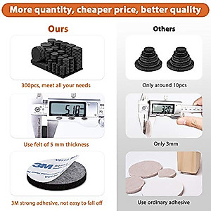Furniture Pads 300 Pieces Felt Furniture Pads Premium Huge Pack, BAIPOK 5mm Thick Self Adhesive Anti Scratch Floor Protectors for Desk Chair Legs and 60 Rubber Bumpers for Hardwood Tile Floor