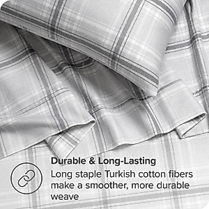 Bare Home Flannel Sheet Set Prints, 100% Cotton, Velvety Soft Heavyweight - Double Brushed Flannel for Extra Softness & Comfort - Deep Pocket - Bed Sheets (Split King, Tartan Plaid)