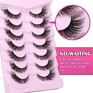 Lashes Natural Look Cat Eye False Eyelashes Mink Fluffy Fox Eye Lashes Wispy 15mm 6D Volume Strip Fake Eyelash Extension Look by PHKERATA, 7 Pairs Pack