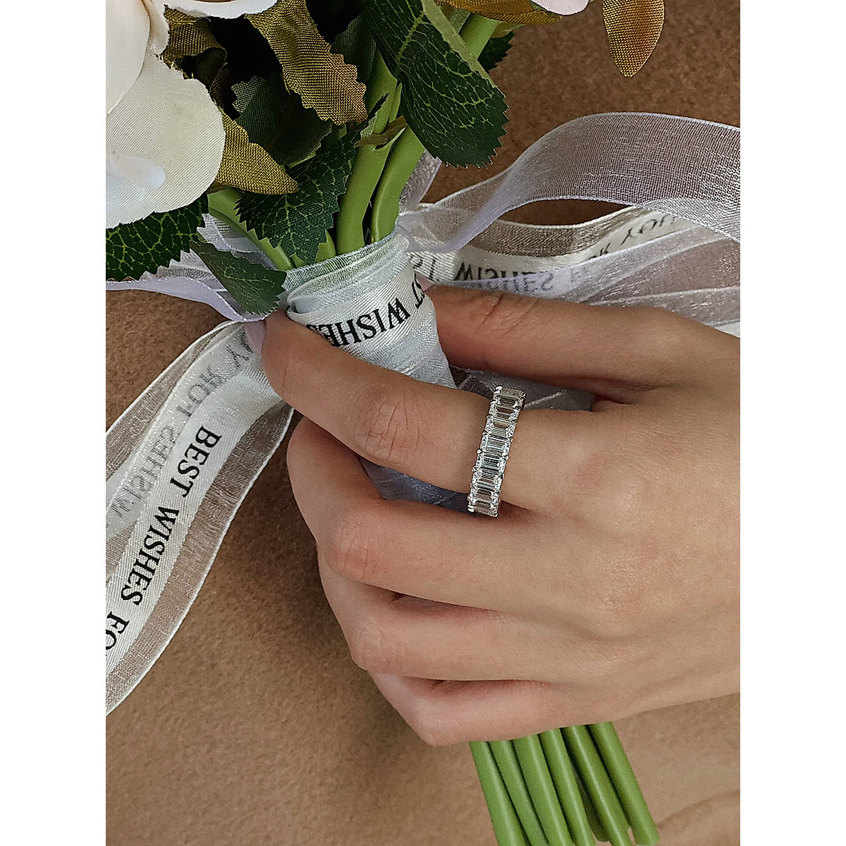 Michooyel S925 6ct Emerald Cut Diamond Eternity Ring Wedding Band Ring Engagement Sterling Silver Fine Jewelry For Women