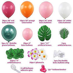 105Pcs Pink Green Tropical Flamingo Balloon Garland Kit, Luau Balloon Party Decorations, DIY Hawaii Balloon Arch Garland with Palm Leaves,Plumeria for Birthday Party Wedding Bachelorette Baby Shower
