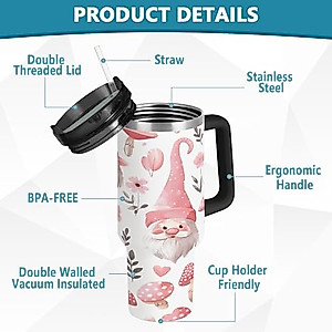 FRCSDIY Mushroom Elf Insulated Tumbler with Handle and Straw Lid,30oz Leakproof Stainless Steel Cup BPA-Free Water Bottle