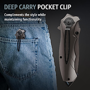 Pocket Knife for Men - Folding Knives with Sharp Blade Aluminum Handle Glass Breaker and Pocket Clip - Best Gear for Tactical Camping Hunting Fishing EDC Survival - Birthday Gift Idea - 6495