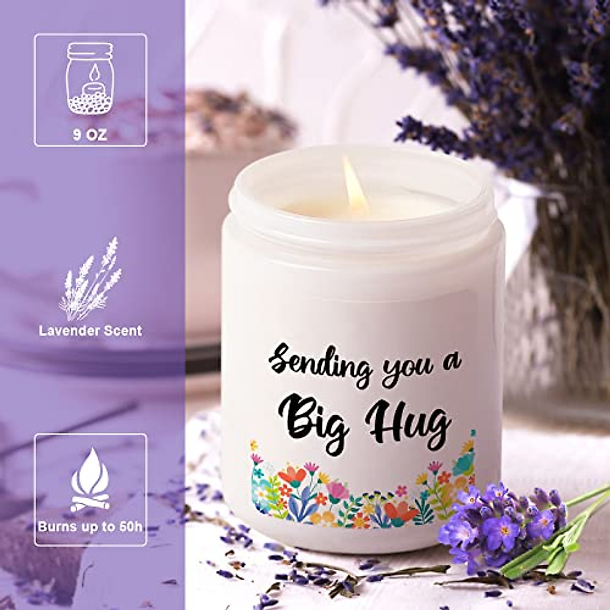 Lavender Scented Candles - Sending You a Big Hug - Birthday Christmas Gift for Women,Friends,her - Inspirational Gifts Thinking You Gifts Friendship Presents for Female Sister Coworker