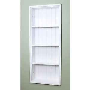 Fox Hollow Furnishings 14x36 Sloane Recessed Wall Niche Medicine Cabinet Replacement, in The Wall Bathroom Cabinet Insert Shelf/Shelves, Made in North America, Real Wood, NO MDF, Beadboard, White