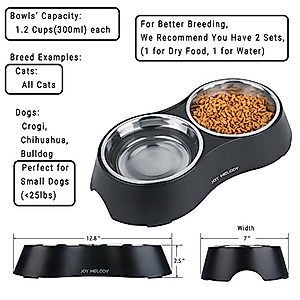 Joy Melody Cat Bowls with Stand for Food and Water, Anti-Slip Elevated Small Dog Dish, Anti-Flip Raised Pet Feeder, Dishwasher Safe with Microfiber Cloth