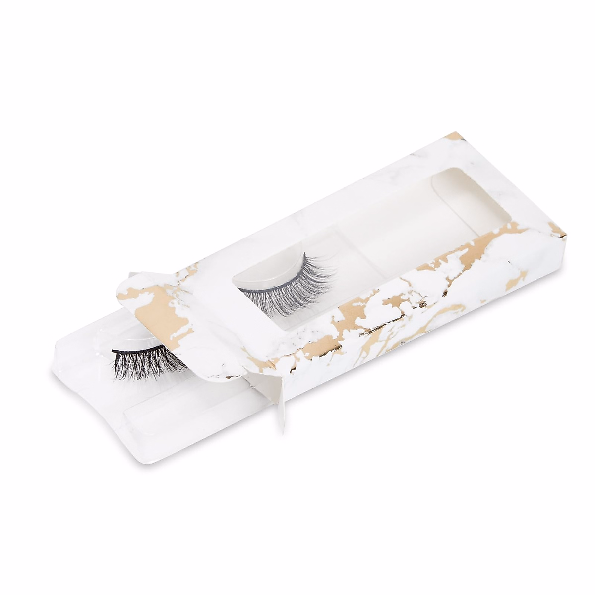 100 Pack Empty Eyelash Packaging Box with Tray, Marble Gold Foil False Lash Holder Case for Wholesale