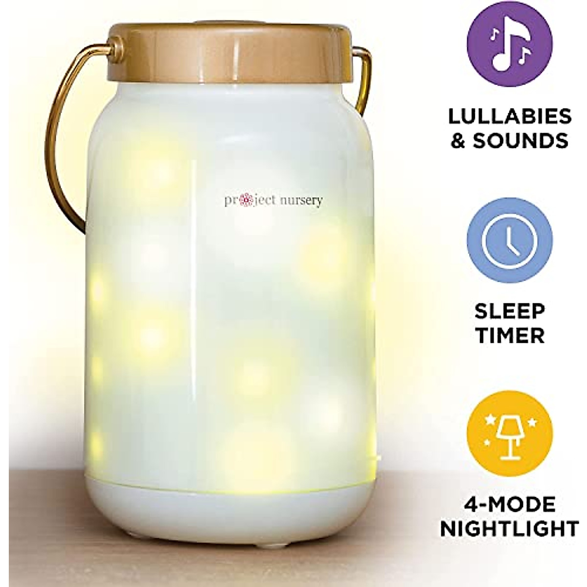 Project Nursery Dreamweaver Firefly Jar Night Light & Sound Soother with Adjustable Sleep Timer, Adjustable Volume, Rechargeable Battery (PNJ45V)
