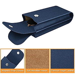 Fintie Double Glasses Case with Carabiner Hook, Portable Vegan Leather Eyeglass Case Anti-scratch Sunglasses Pouch, Navy