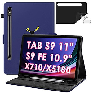 DETUOSI Leather Case for Samsung Galaxy Tab S9 11"/ S9 FE 10.9" (Wi-Fi/ 5G) 2023 Android Tablet with S Pen Holder + Silicone Back + Auto Sleep/Wake + Magnetic Closure Slim Folio Protective Book Cover