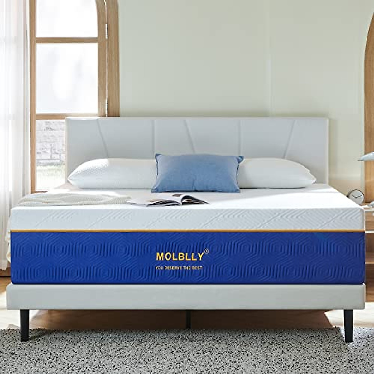 Molblly King Size Mattress, 14 Inch Cooling-Gel Memory Foam Mattress Bed in a Box, Cool King Bed Supportive & Pressure Relief with Breathable Soft Fabric Cover, Premium