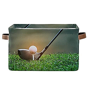 TropicalLife Rectangular Storage Bin Cube Sport Golf Ball Club Foldable Organizer Basket with Handles, Collapsible Storage Box for Kids Toy Shelf Closet Nursery