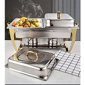 HONHPD 9 Quart Chafing Dish Buffet Set, Stainless Steel Chafing Dishes Silver Rectangular Catering Chafer Warmer with Food Tray Lid and Fuel Holder for Wedding Party Banquet Catering Events