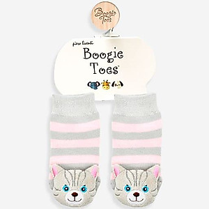 Piero Liventi Gray Cat Boogie Toes Rattle Sock, 1 Pair (0-1Y) Rattles Foot Finder, Rattle Sock Baby Toddler Toy, Present Gift for Newborn Infant Babies Boy Girl Bebe