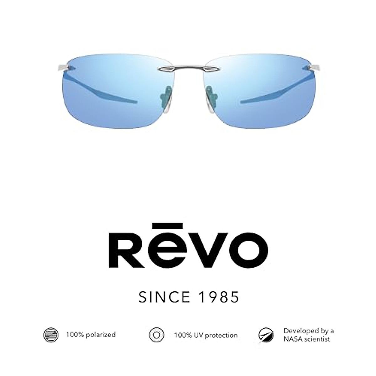 Revo Sunglasses Descend Z: Polarized Rimless Lens with Stainless Steel Arms, Satin Chrome Frame with Blue Water Lens