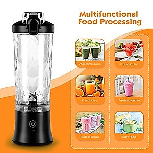 Portable Blender, 600ML Personal Blender for Shakes and Smoothies Mini Blender USB Rechargeable, Two Blend Modes, 20 oz Handheld Blender with 6 Ultra-sharp Blades for Travel, Office and Sports