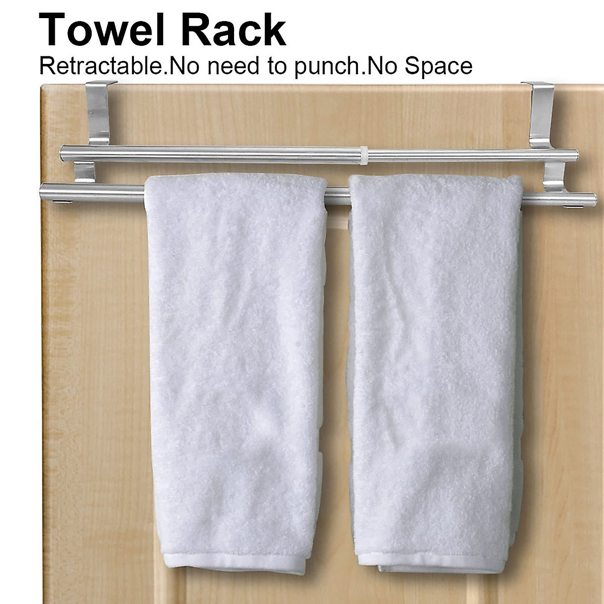 Towel Rack Bath, Stainless Steel Retractable Bath Towel Rack, Double/Single Bar Bedroom Towel Shelf, Hanging Design, No Drilling, for Kitchen, Study, Bathroom(40cm Double Bar)