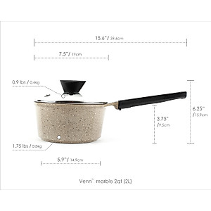 Kitchen Nonstick 2QT Saucepan with Lid, Healthy Cooking Melting Warming Milk Boiling Cookware with Handle, Non-Stick Ceramic Coating Sauce Pot, Marble Color, Dishwasher Safe, Made in Korea (7" / 18cm)