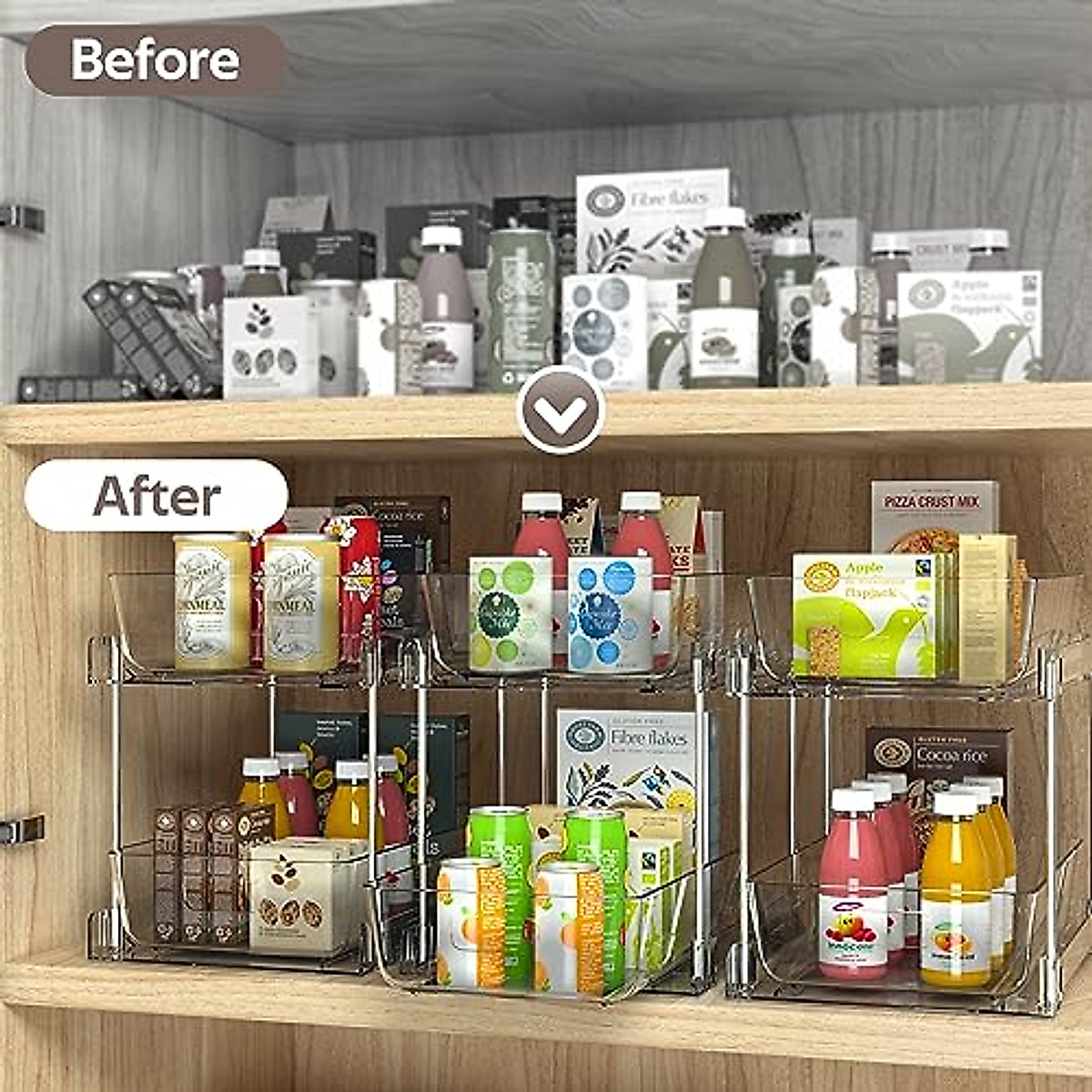 WUHUIXOZ 3 Pack 2 Tier Clear Under Bathroom Sink Organizers and Storage, Medicine Cabinet Organizer with Dividers, Pull Out Kitchen Pantry Shelf Cupboard Closet Vanity Organization Bins