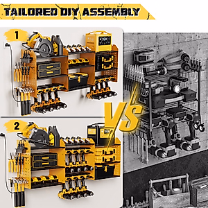 Power Tool Organizer, 45.5 Inch Cordless Drill Holder Wall Mounted, 3 Layers Tool Organizers with Outlet Power Strips , Garage Storage Rack for Toolbox/Impact Wrenches/Screwdriver/Plier/Hammer