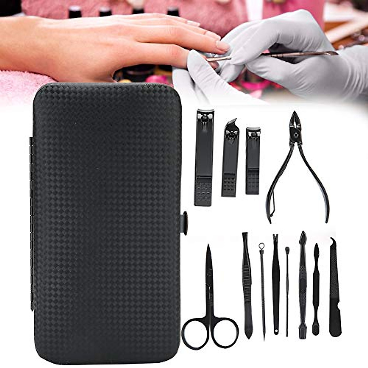 12pcs Manicure Set, Stainless Steel High Hardness Good Toughness Mens Grooming Kit, Easy to Carry Wear Resistance Pedicure Kit, for Nail File Polish