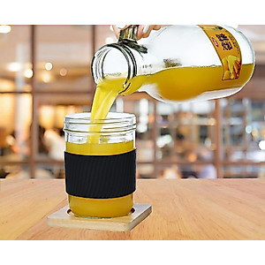 NINU 2-Pack 16oz Reusable Boba Cups Bubble Tea Cup, Wide Mouth Mason Jar Drinking Glasses with Lids and Straws, Travel Tumbler for Bubble Tea, Smoothie, Iced Coffee - Black