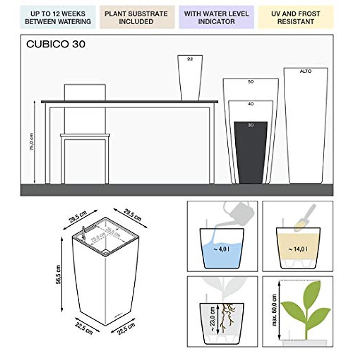 Lechuza Cubico Premium 30 - All-In-One, Scarlet