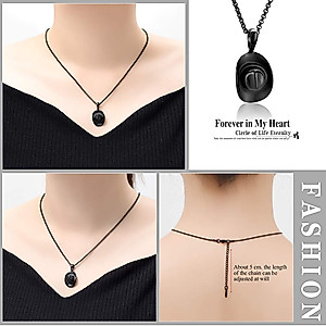 Hearbeingt Cowboy Hat Stainless Steel Cremation Urn Pendant Necklace Memorial Ash Urn Jewelry (Black)