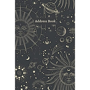 Address Book With Alphabetical Tabs: Celestial Design Address Book Sun Moon Mystical