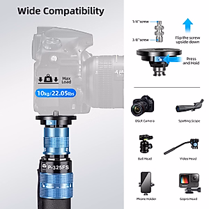 SIRUI P-325FS Monopod with Feet, 55" Carbon Fiber Monopod for Cameras, Professional Lightweight Travel Monopod, Max Load 22lbs, 360° Panorama, 5-Section, Quick Release Plate