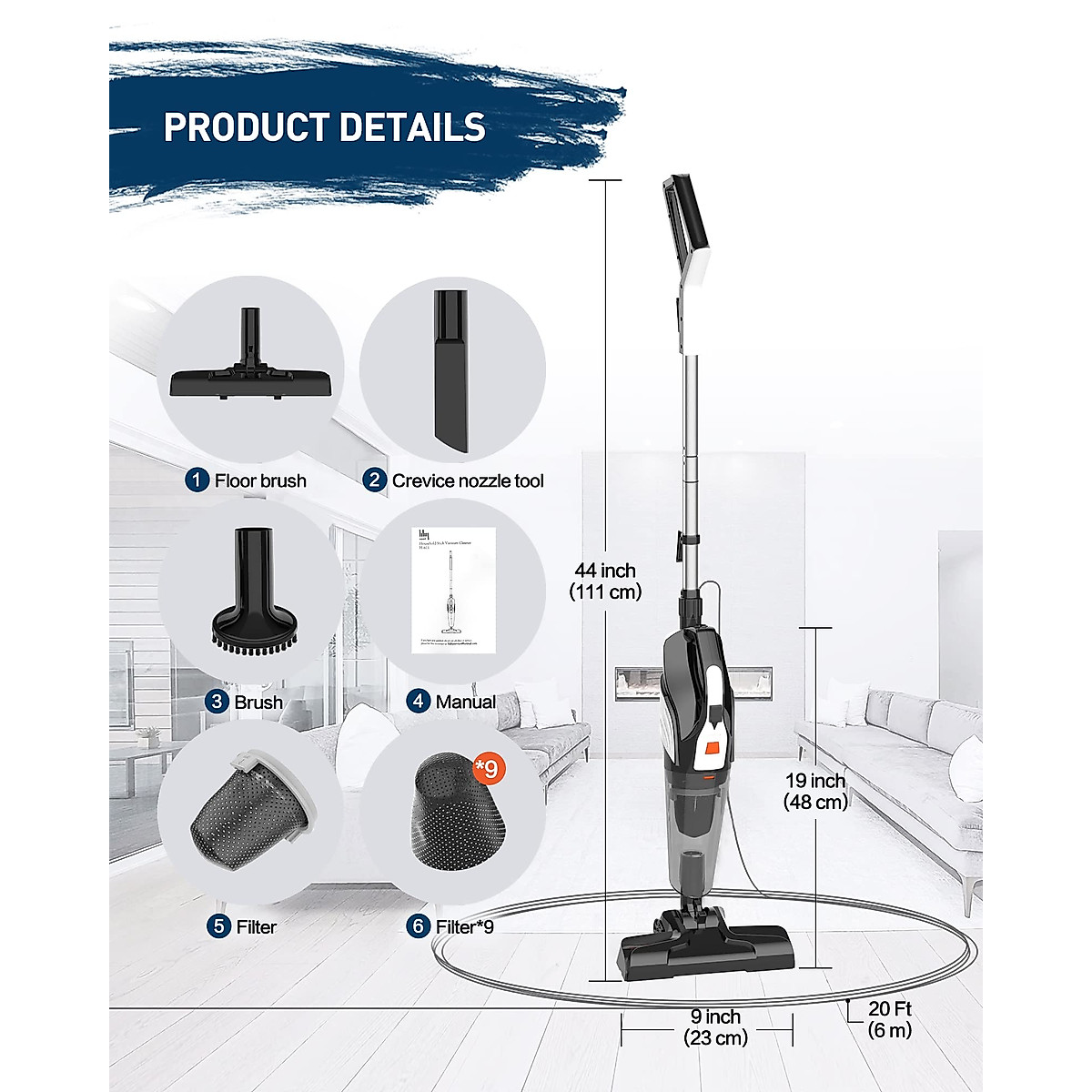 Hihhy Stick-Vacuum Cleaner-Corded Small-Handheld Vacuum - Lightweight Electric Brooms, 20Kpa Powerful Suction 4-in-1 Portable 600W Bagless Mini Hand Vac for Home Pet Hair Hard Wood Floor