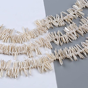 Tucus 5-7 * 25mm White Long Biwa Freshwater Peal Beads Strand - (Color: White)