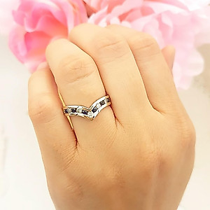 Dazzlingrock Collection Alternate Round Blue Sapphire & White Diamond Anniversary Stackable Chevron Band for Women in 14K White Gold, Size 5.5