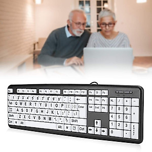 Elderly Keyboard, 104 Keys QWERTY Layout Keyboard Large Font Print USB Wired Keyboard Standard Full Size Computer Keyboard for Old People(1.35M Cable)(Black)
