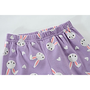 FEDPOP Girls Easter Bunny Pajamas for Kids Short Pjs Toddler Rabbit Sleepwear Cotton Summer Jammies Short Sleeve T Shirts and Bottoms 2 Piece Pj Clothes Set Size 7