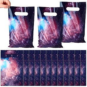50 Packs Galaxy Party Favor Bags Candy Favor Bags Goodie Bags Galaxy Party Supplies Outer Space Party Favors Treat Bags Starry Plastic Gift Bags for Kids Birthday Party Baby Shower (Purple Galaxy)