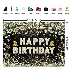 7x5ft Dollar Bill Black Gold Birthday Backdrop Glitter Diamond Champagne Background Money Casino 16th 18th Boy Girl Party Photo Booth Supplies