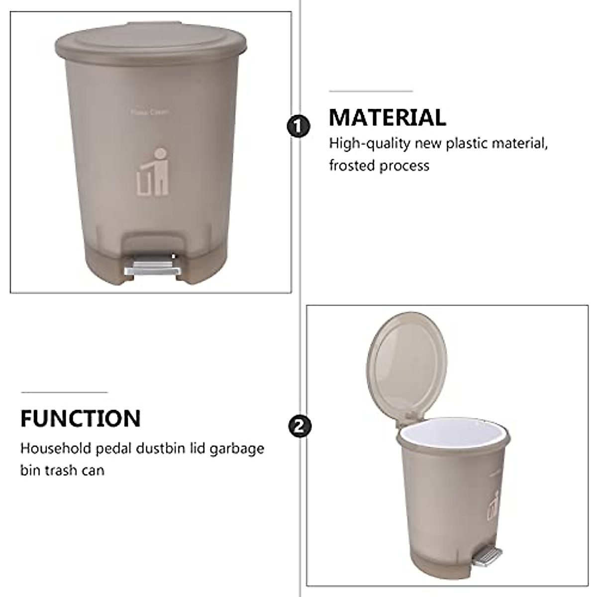 Cabilock Foot Step on Trash Bucket Household Large Capability Garbage Can Floor Waste Rubbish Recycle Basket for Home Kitchen Office Bedroom Grey 5L