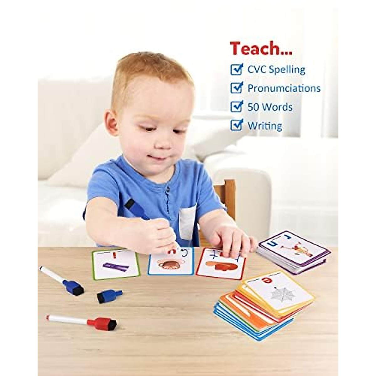 Coogam CVC Sight Words Flashcards, Short Vowel Spelling Game, Preschool Kids Learning Sight Words Supplies, Montessori Educational Writing Reading Toy Gift for 3 4 5 Years Old
