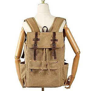 HuaChen Vintage Canvas Backpack, Mens Travel Rucksack for Laptop Hiking Bag (M83_Green)