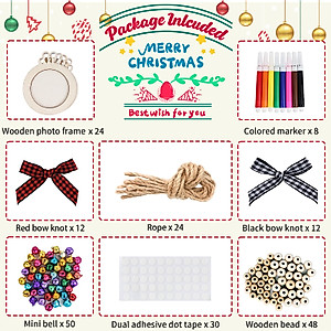 OurWarm 24Pcs Christmas Picture Frame Ornament DIY Wooden Photo Ornaments for Christmas Tree, 2023 Unfinished Personalized Hanging Christmas Ornaments for Xmas Holiday Presents Tree Decorations