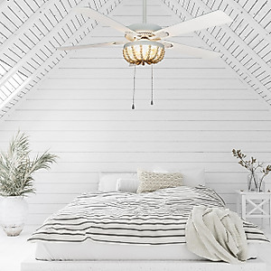 RIVER OF GOODS Coastal 52 Inch Wooden Bead LED Ceiling Fan, Cream