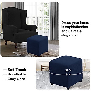 RHYII Ottoman Covers Slipcover Square Jacquard Fabric Footstool Protector Covers Storage Stool Ottoman Covers Stretch with Elastic Bottom Small Light Grey