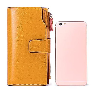 SENDEFN Women Leather Wallets RFID Blocking Clutch Card Holder Ladies Purse with Zipper Pocket
