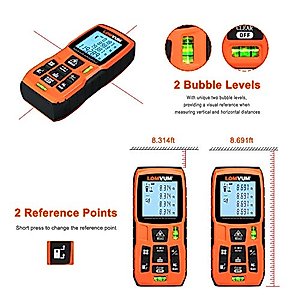 Laser Measure 393Ft - LOMVUM Laser Tape Measure Laser Measurement Tool with M/in/Ft Unit Switching, Backlit LCD, Pythagorean Mode, Measure Distance, Area and Volume - Carry Pouch and Battery Included
