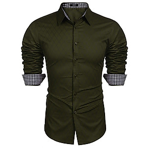COOFANDY Mens Business Dress Shirt Long Sleeve Slim Fit Casual Button Down Army Green, Large