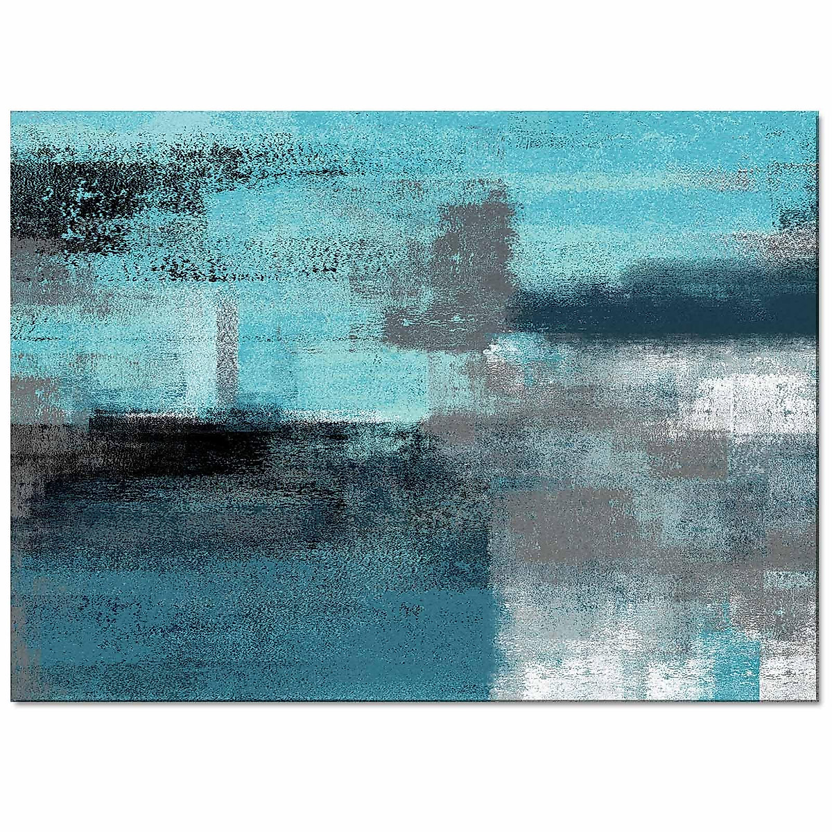 Contemporary Non-Slip Area Rug Turquoise and Grey Abstract Art Painting Teal Printed Rugs Art Carnival Rubber Backing Living Room Floor Mats Rectangle Area Rug Carpet for Indoor 2.7'x5'